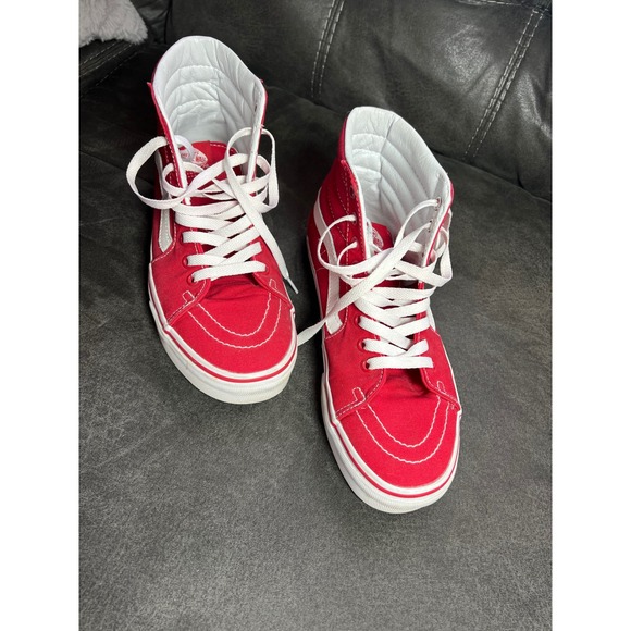 Vans | Shoes | Vans Sk8 Hi Red White Leather Suede Skate Shoes Men 8 ...